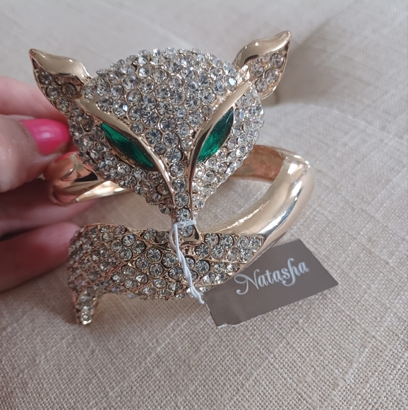 Natasha Couture | Jewelry | Nwt Jeweled Fox Hinged Bracelet With ...